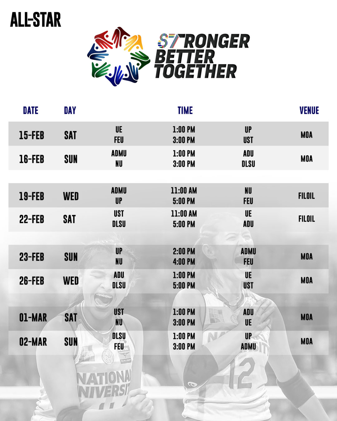 UAAP S87 SCHEDULE: Men's and Women's Volleyball Series - ALL-STAR